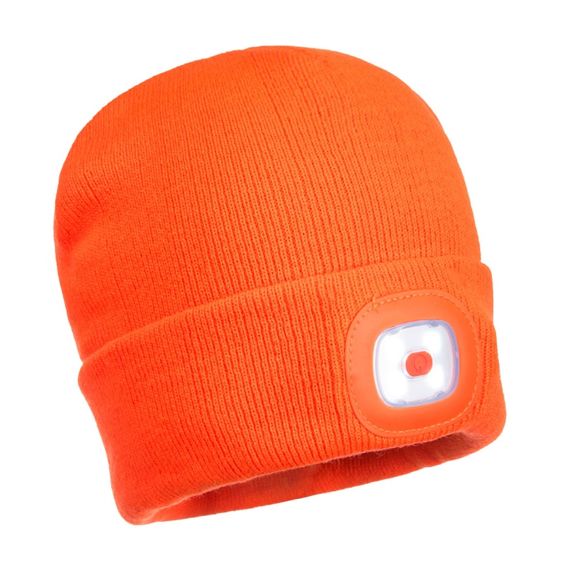 Portwest Orange Beanie with Light - GardeningGloves.co.uk